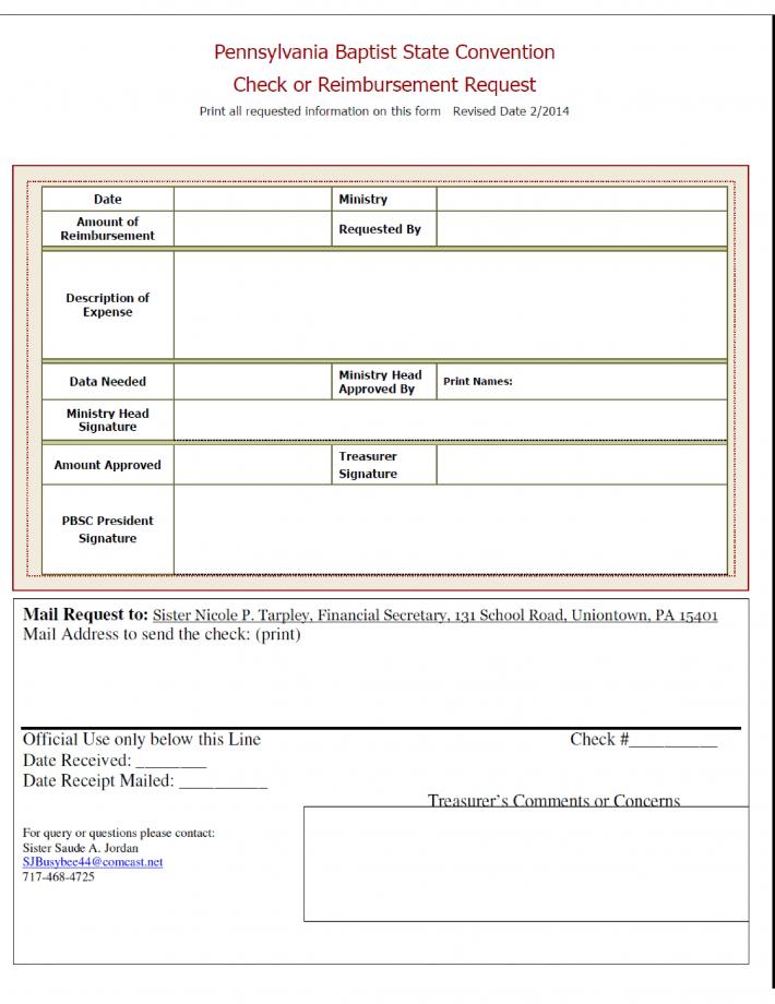 pennsylvania baptist state convention - PBSC Treasury Forms